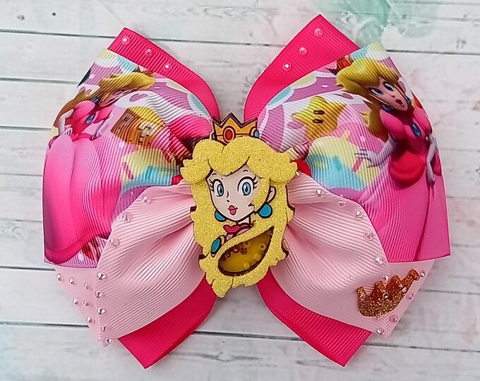 Mario Bros Hair Bow, Mario Bros, Princess Peach Hair Bow,mario Bros ...