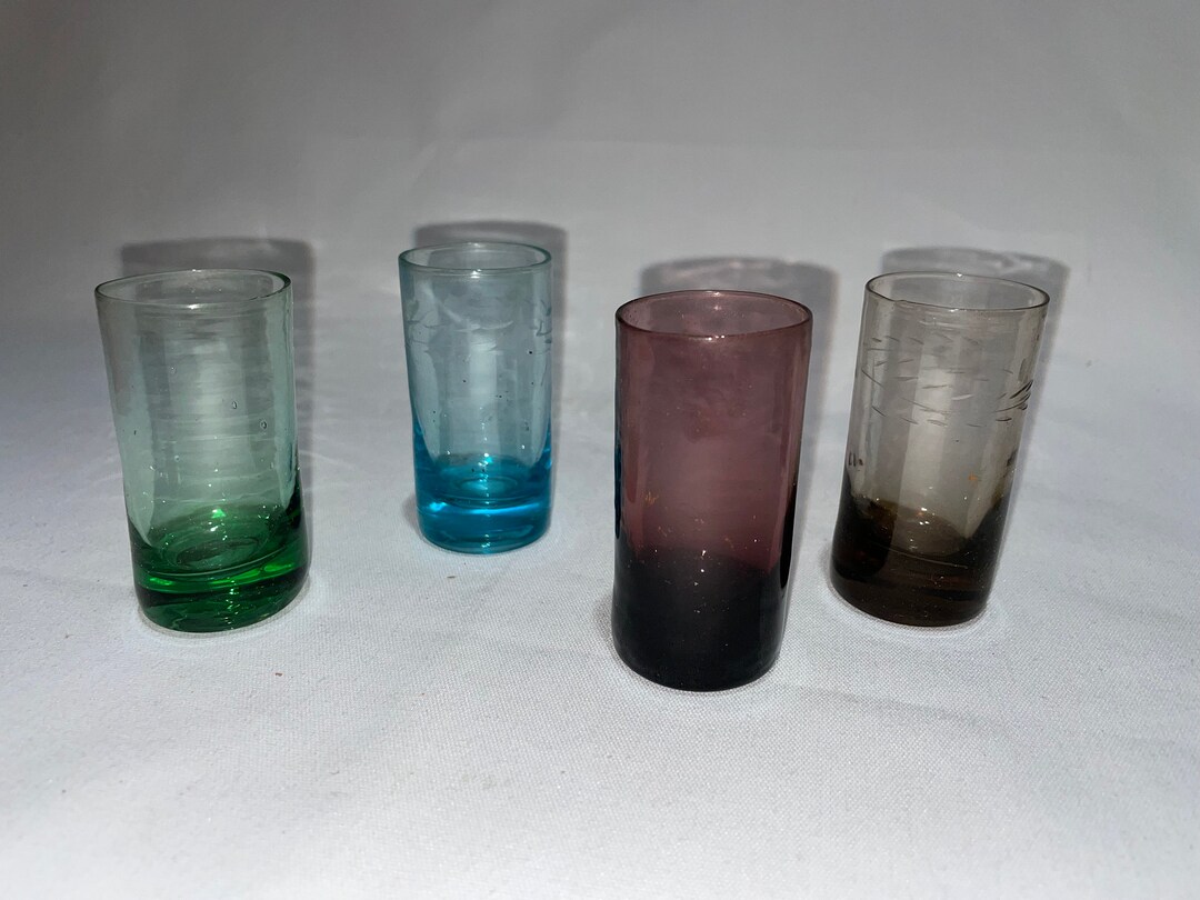 Vintage Etched Shot Cordials Glasses Assorted Colors Excellent ...