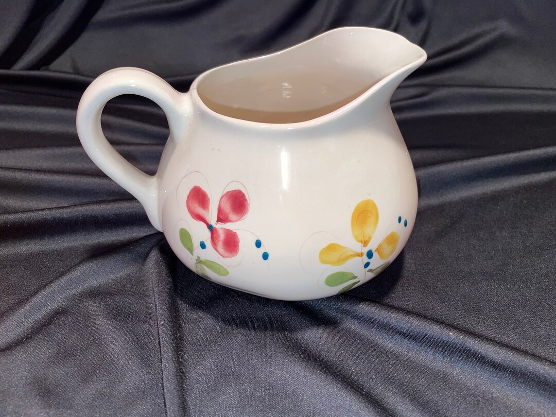 Squat Ceramic Pitcher Hand Painted Floral Design, Portugal. - Etsy