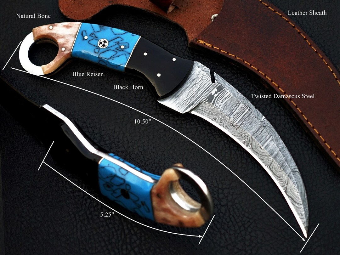 Damascus Steel Fixed Blade Hunting Karambit Knife Buffalo Horn,resin ...