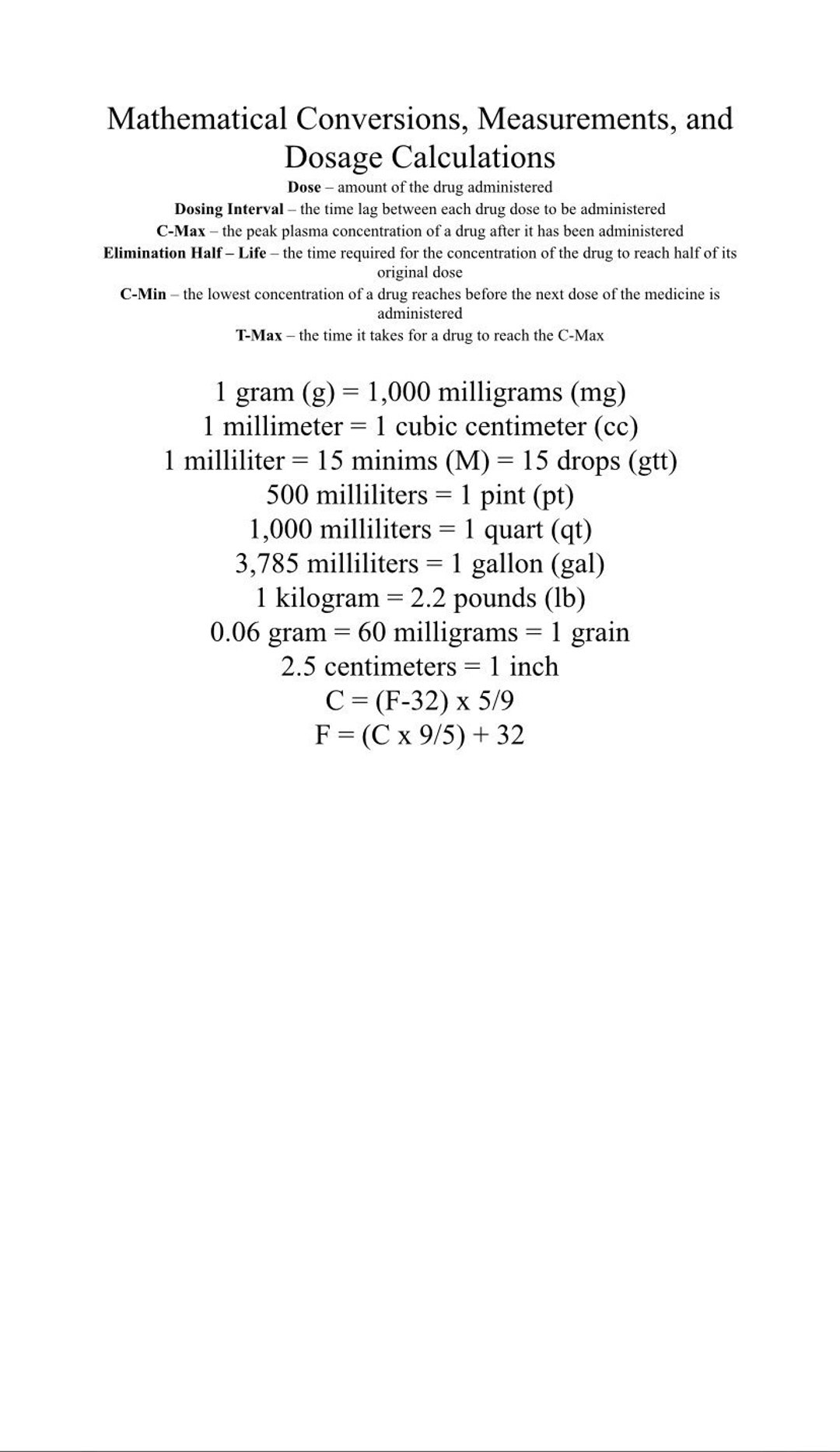 Mathematical Conversions, Measurements and Dosage Calculations - Etsy