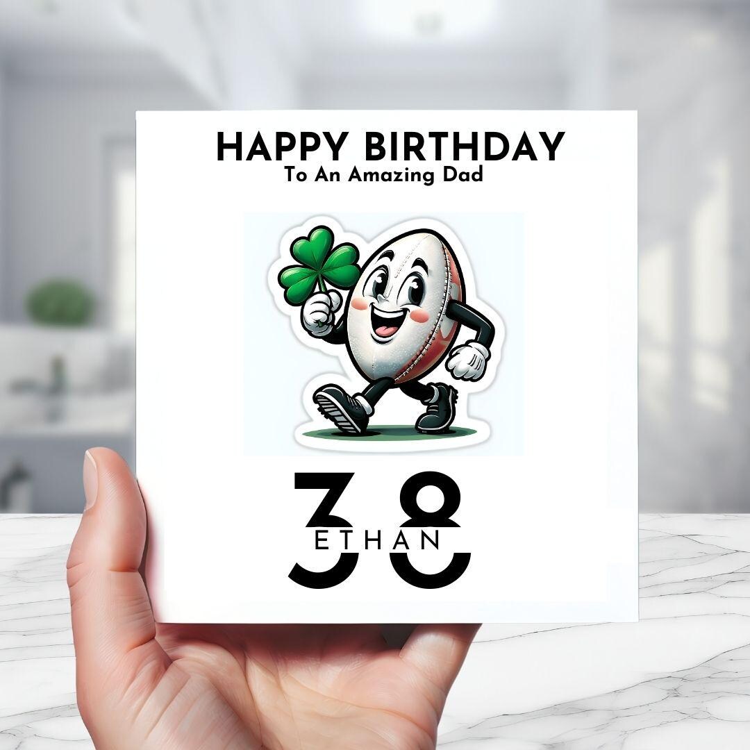 Ireland Rugby Card – Cartoon Rugby Ball With Shamrock – Funny Birthday ...