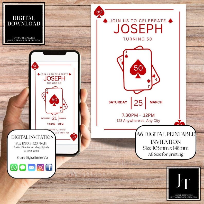 Customizable Poker-themed Birthday Invitation Any Age Birthday ...