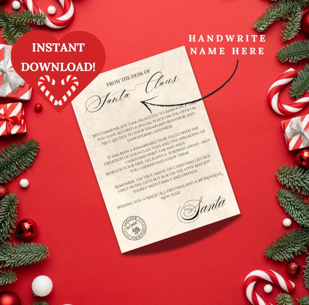 Digital Instant Santa Letter, Printable, Digital File Only, Add Names ...
