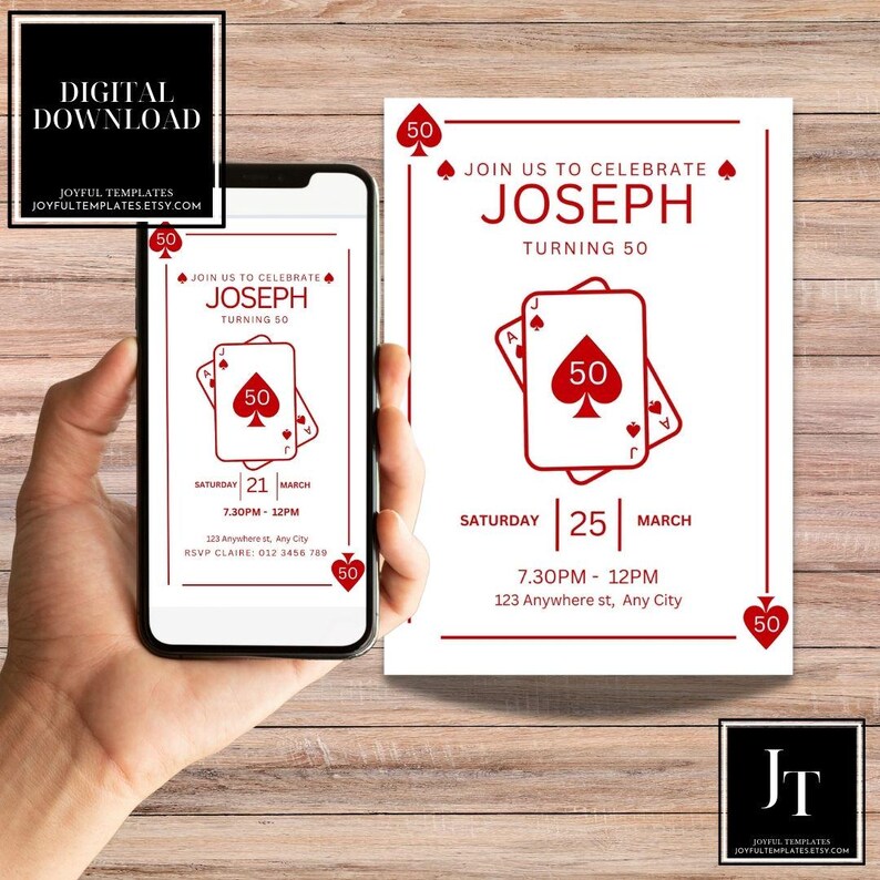 Customizable Poker-themed Birthday Invitation Any Age Birthday ...