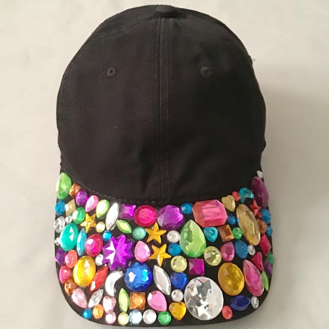 Jeweled Baseball Cap, Black Rhinestone Hat - Etsy