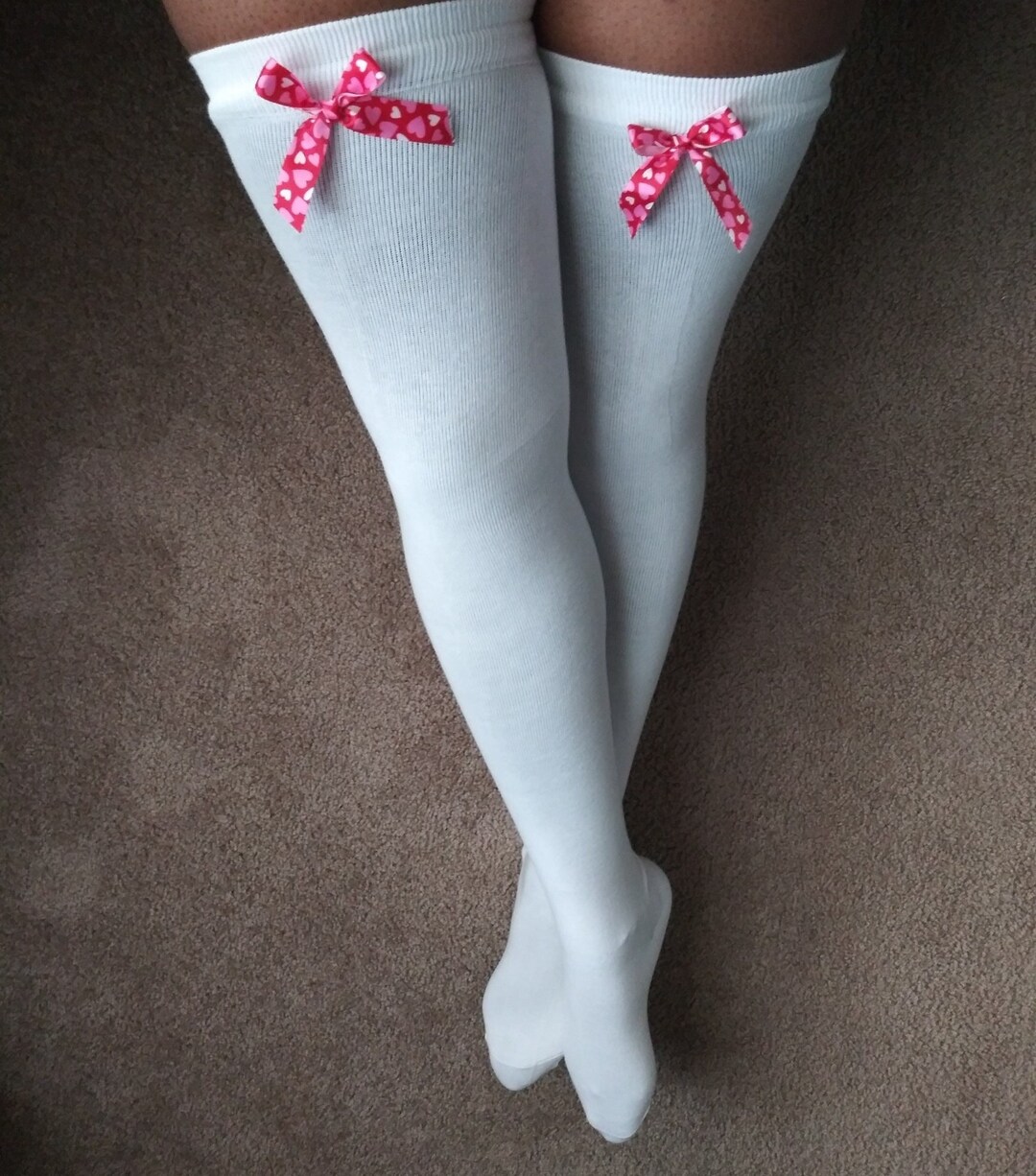White Over the Knee Socks, Stay up Thigh Highs, Long Socks, Tall Boot ...