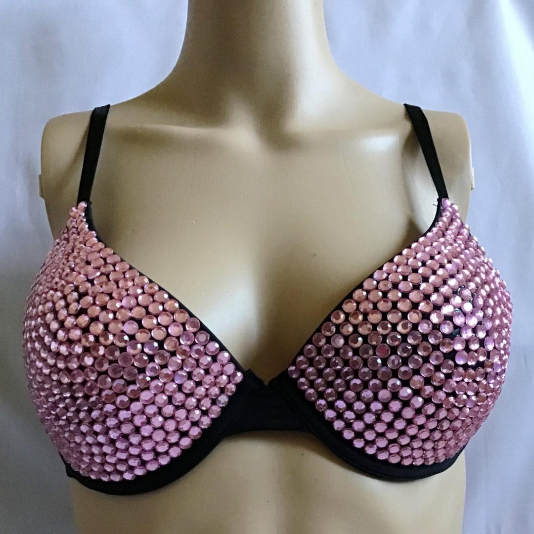Black Burlesque Bra With Pink Rhinestones, Glitter Samba Bra, Belly Dancing Bra Top, Carnival ...