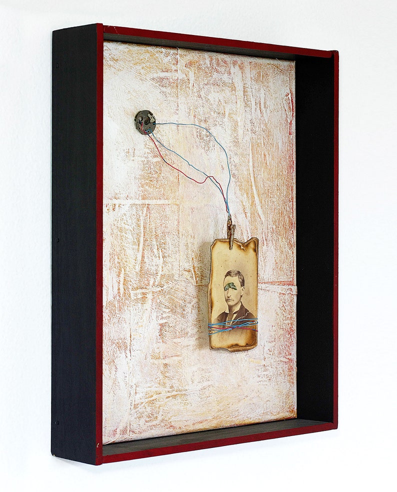Assemblage Art Box in Canvas, Mixed Media Wall Art, Recycled Assemblage ...