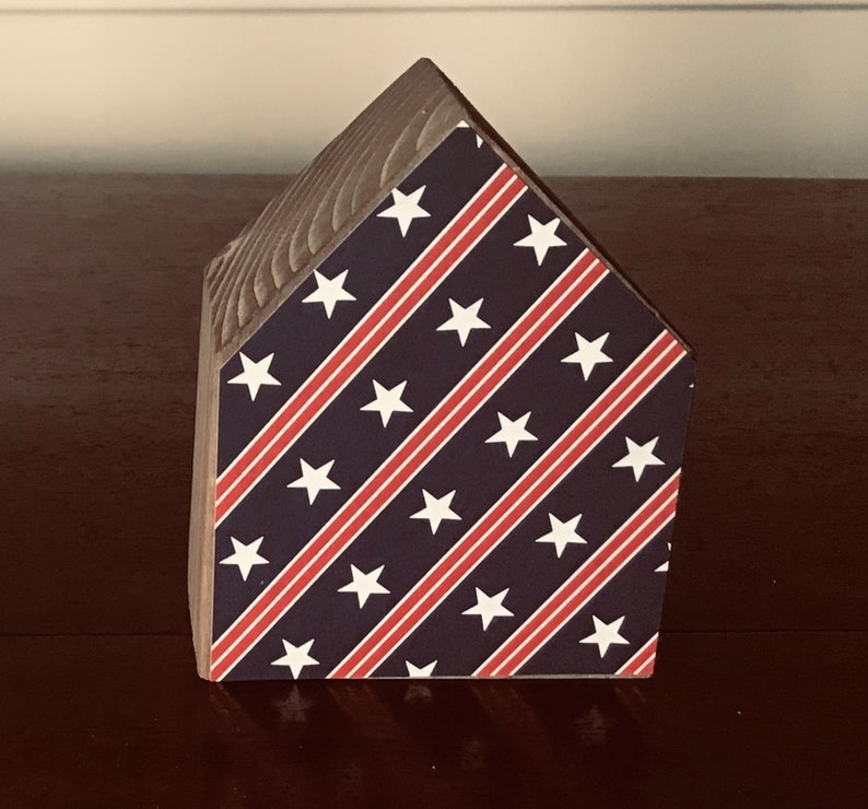 Patriotic, Wooden Block House - Etsy