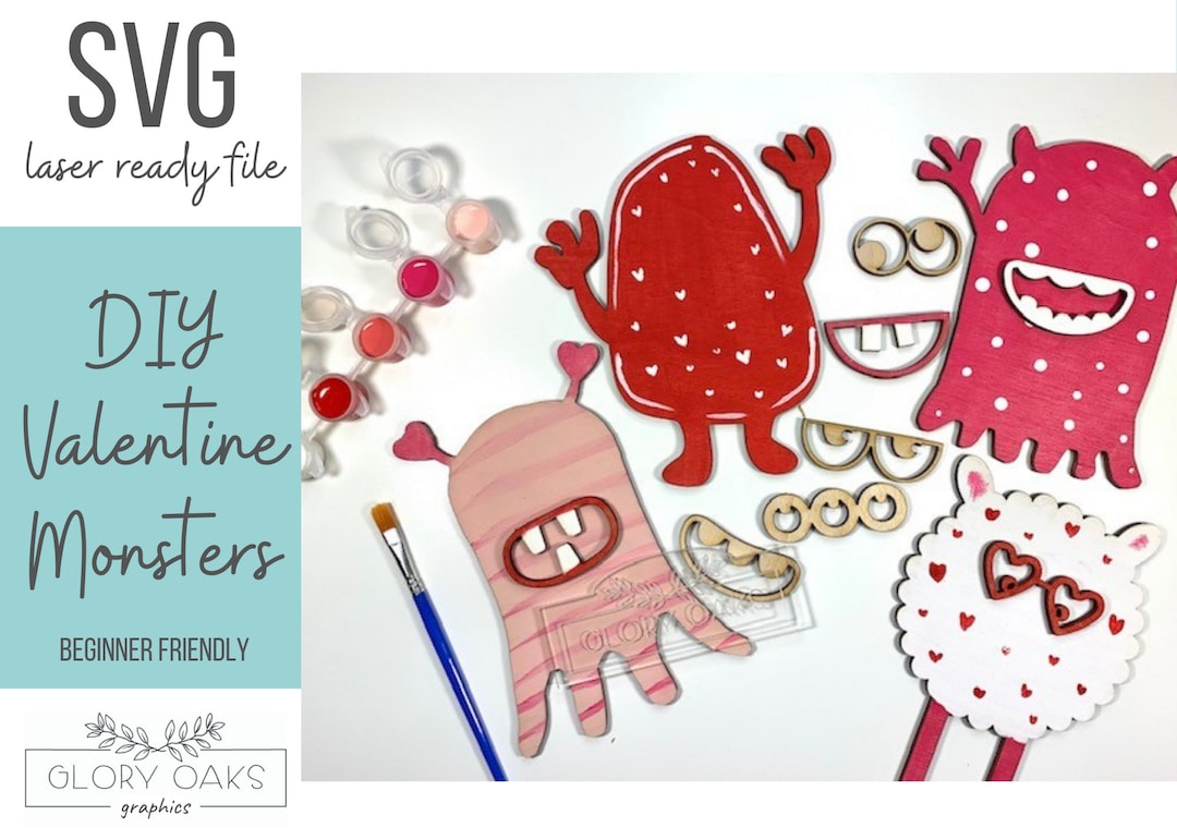 Valentine Monsters Paint Kit Svg/ Valentine Svg Valentive Diy Paint ...