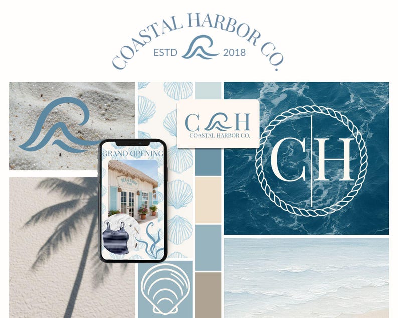 Modern Coastal Brand Kit Canva Template | Logos, Social Media - Etsy