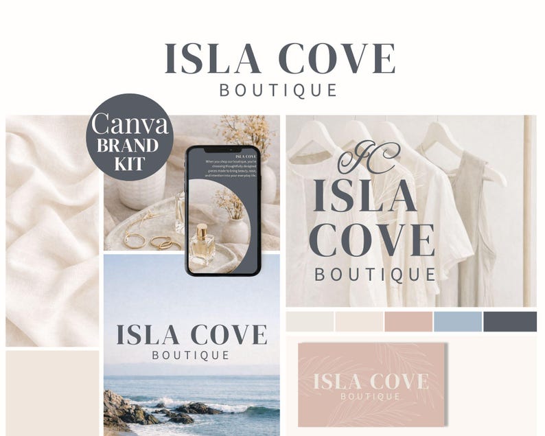 Brand Kit Modern Boutique | Modern Coastal Logo, Icons & Patterns ...