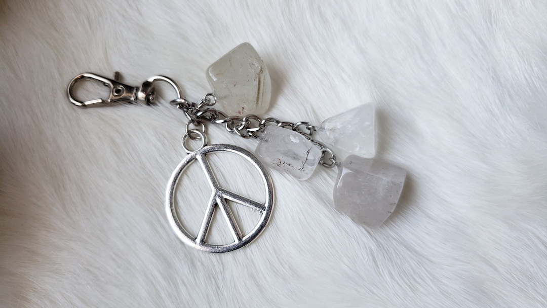 Peace Sign Crystal Keychain - Handmade Clip on Keychain - Etsy