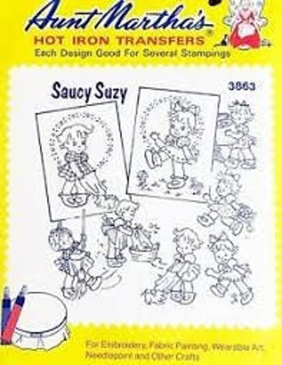 Saucy Suzy Aunt Martha's #3863 Vintage Embroidery Hot Iron Transfer ...