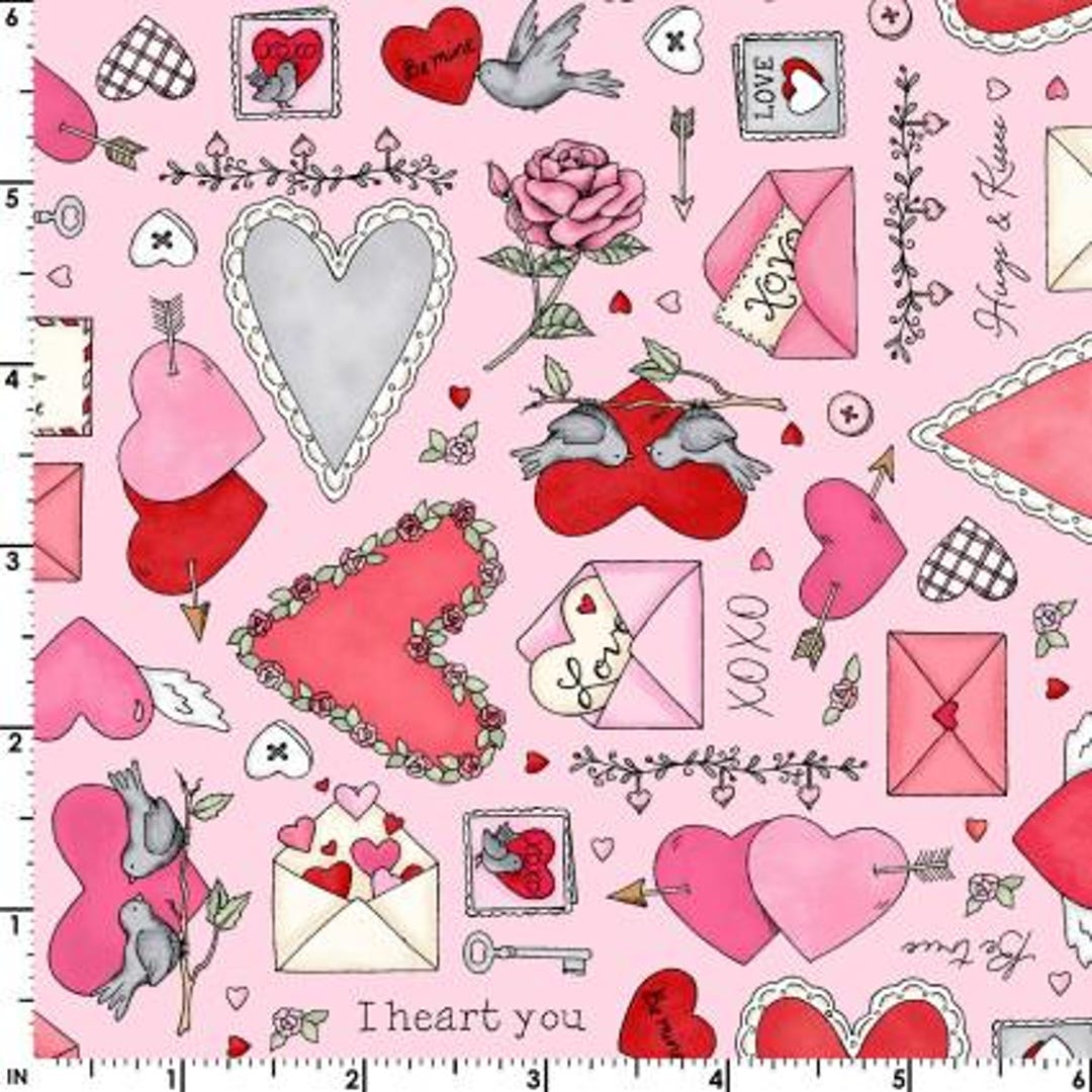 I Heart You Focal Print in Pink by Kris Lammers for Maywood Studio ...