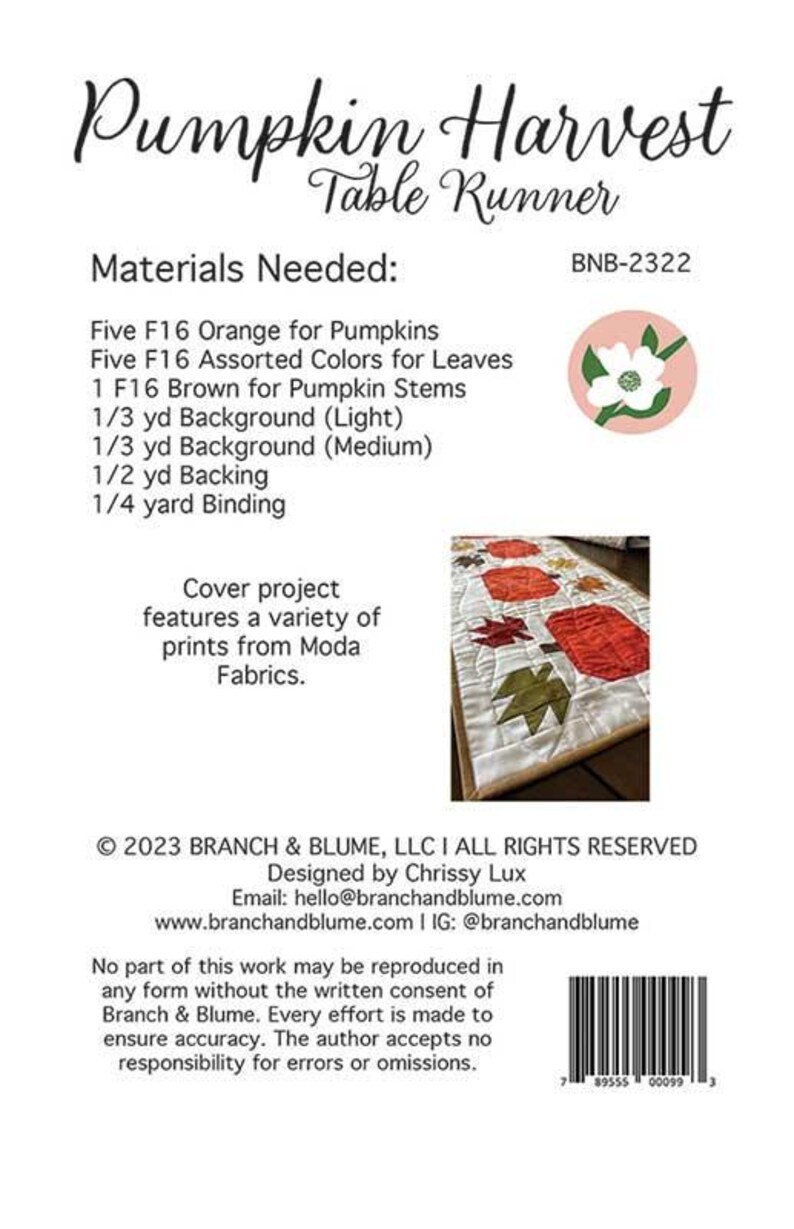 Pumpkin Harvest Table Runner Pattern by Chrissy Lux of Branch & Blume ...