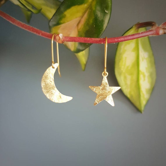 Beaten Brass Gold Tempest 'stella Luna' Star & Moon - Etsy