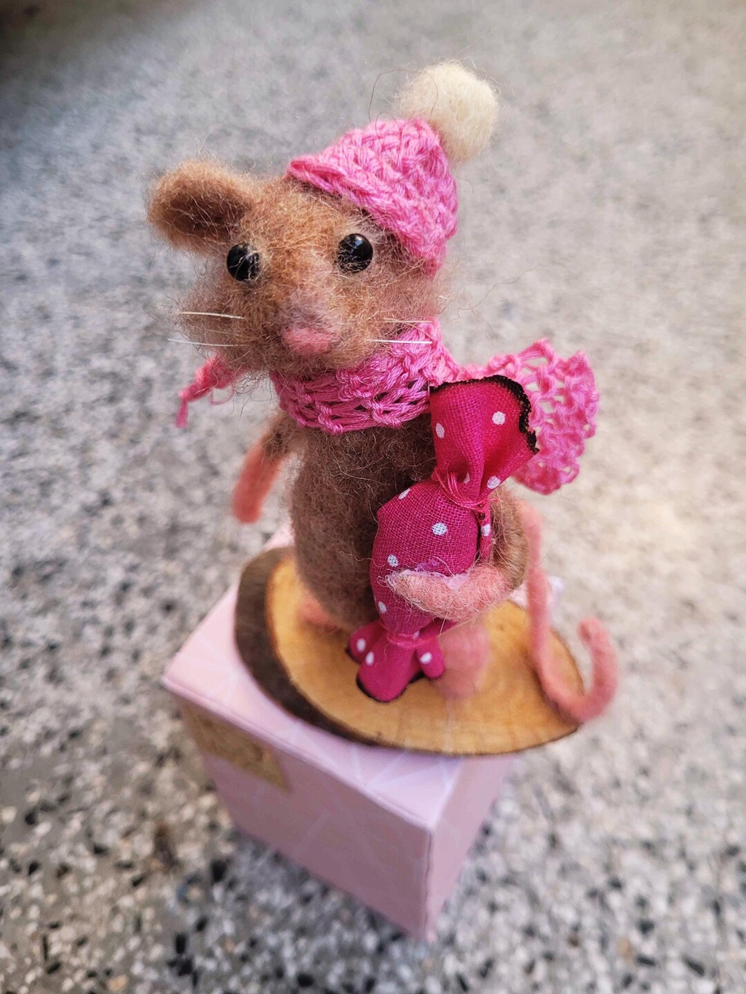 Pink Needle Felted Bonbon Mouse Christmas Gift for Mouse Lovers ...