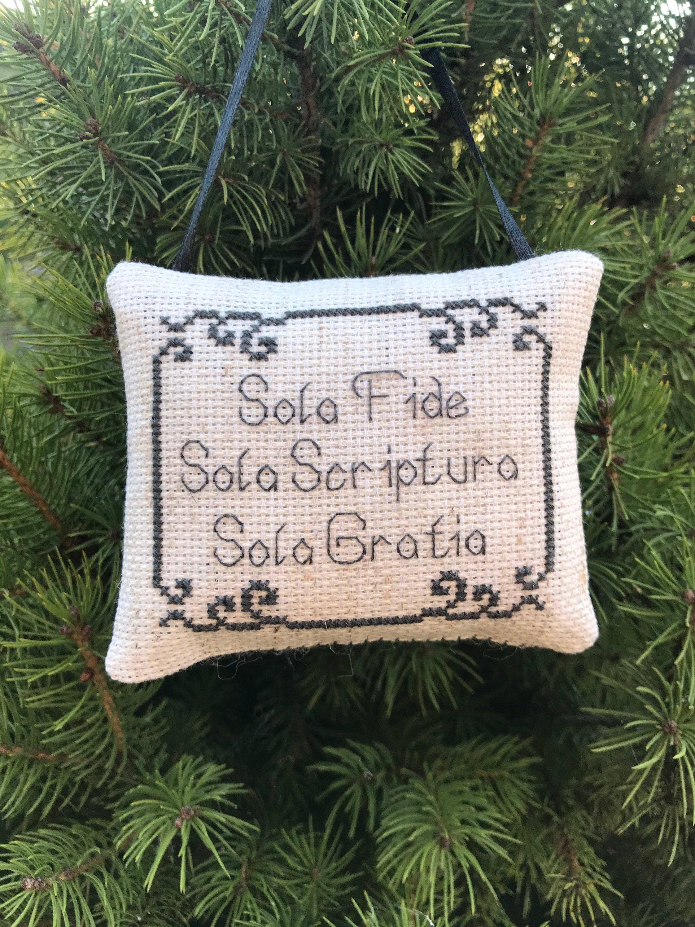 Cross Stitch Three Solas in Latin. Mini Wall Hanging or - Etsy