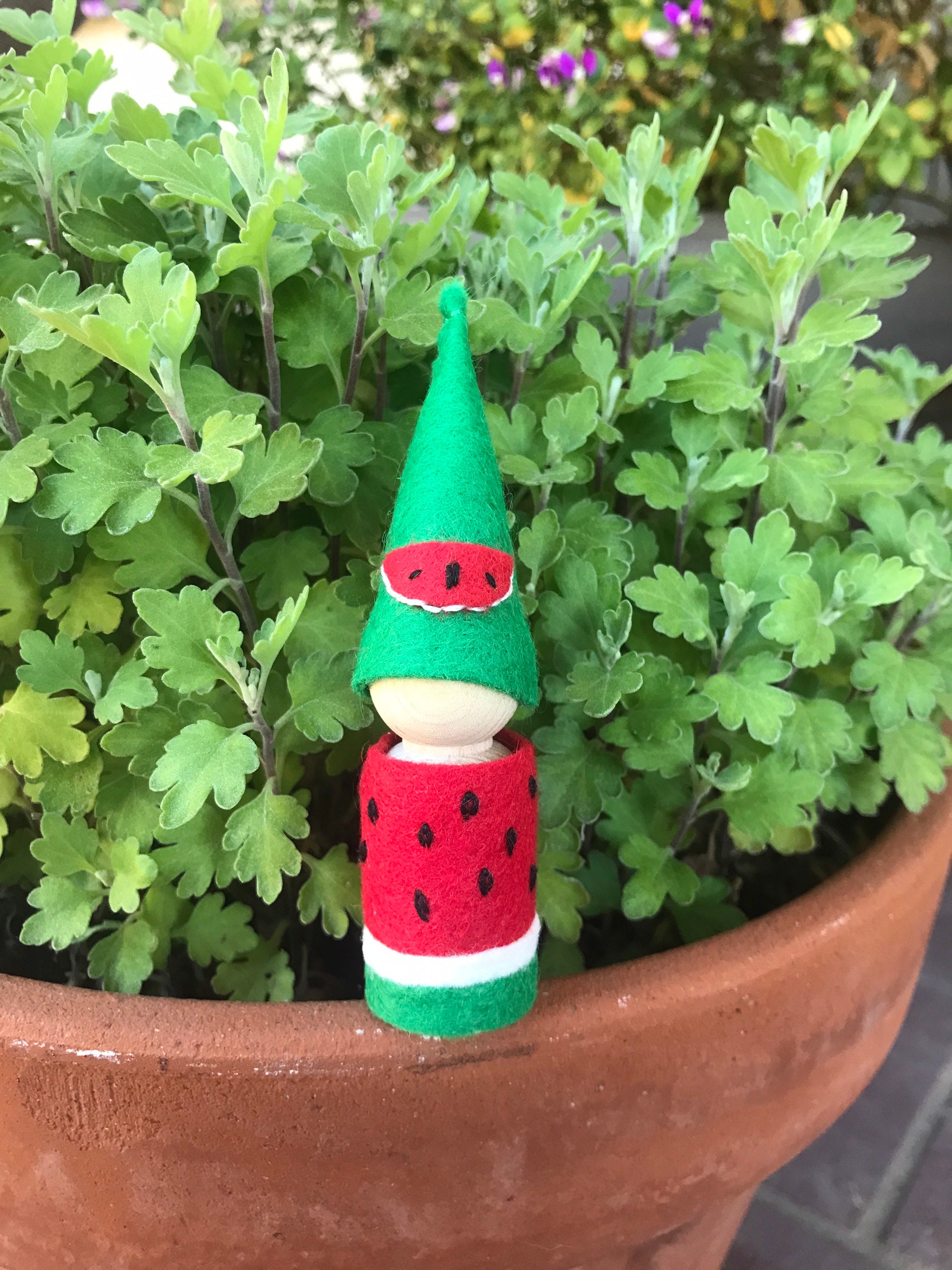 Watermelon gnome. Summer gnome. Fruit gnome. Wood Peg doll. | Etsy