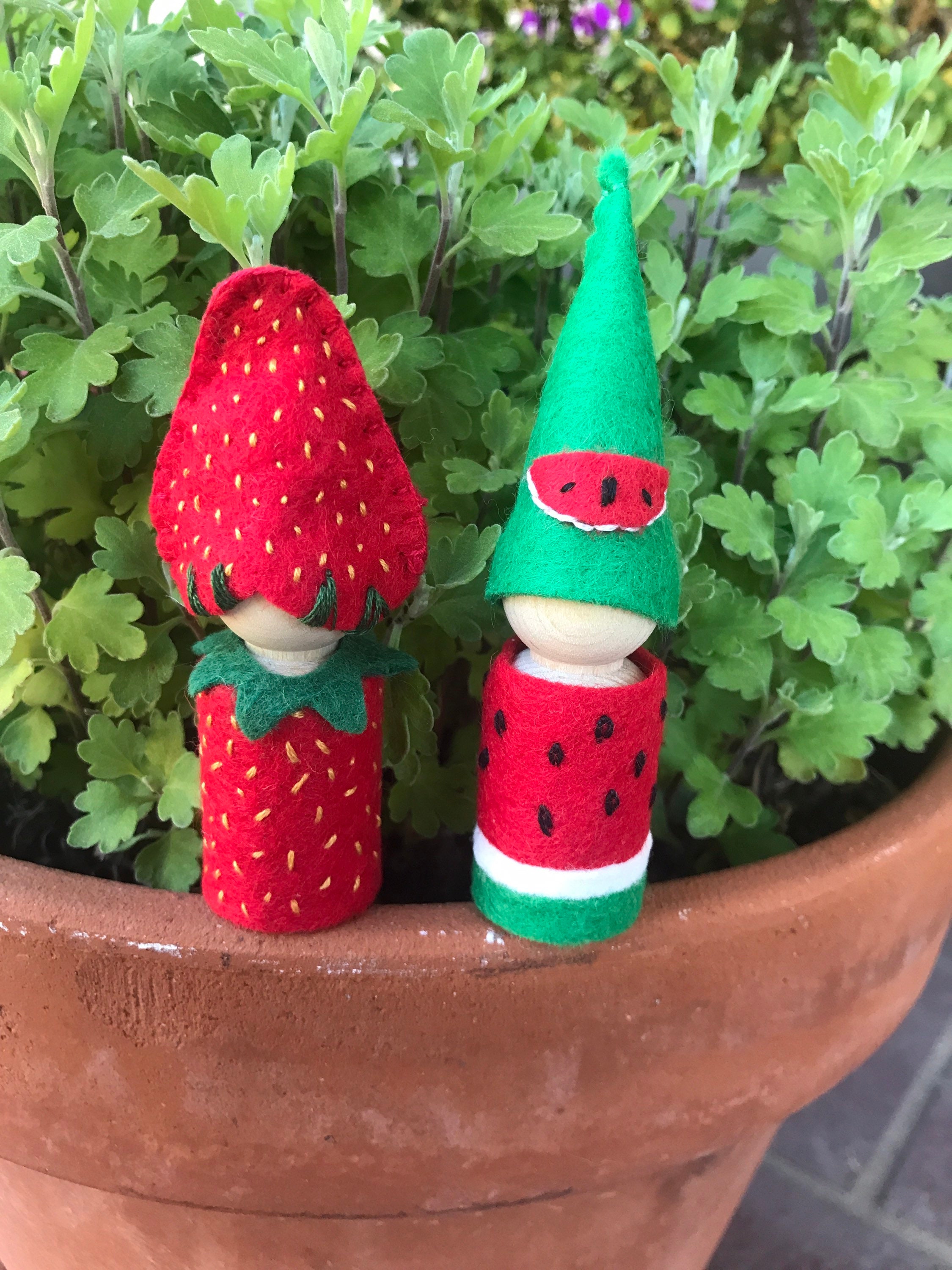 Watermelon gnome. Summer gnome. Fruit gnome. Wood Peg doll. | Etsy