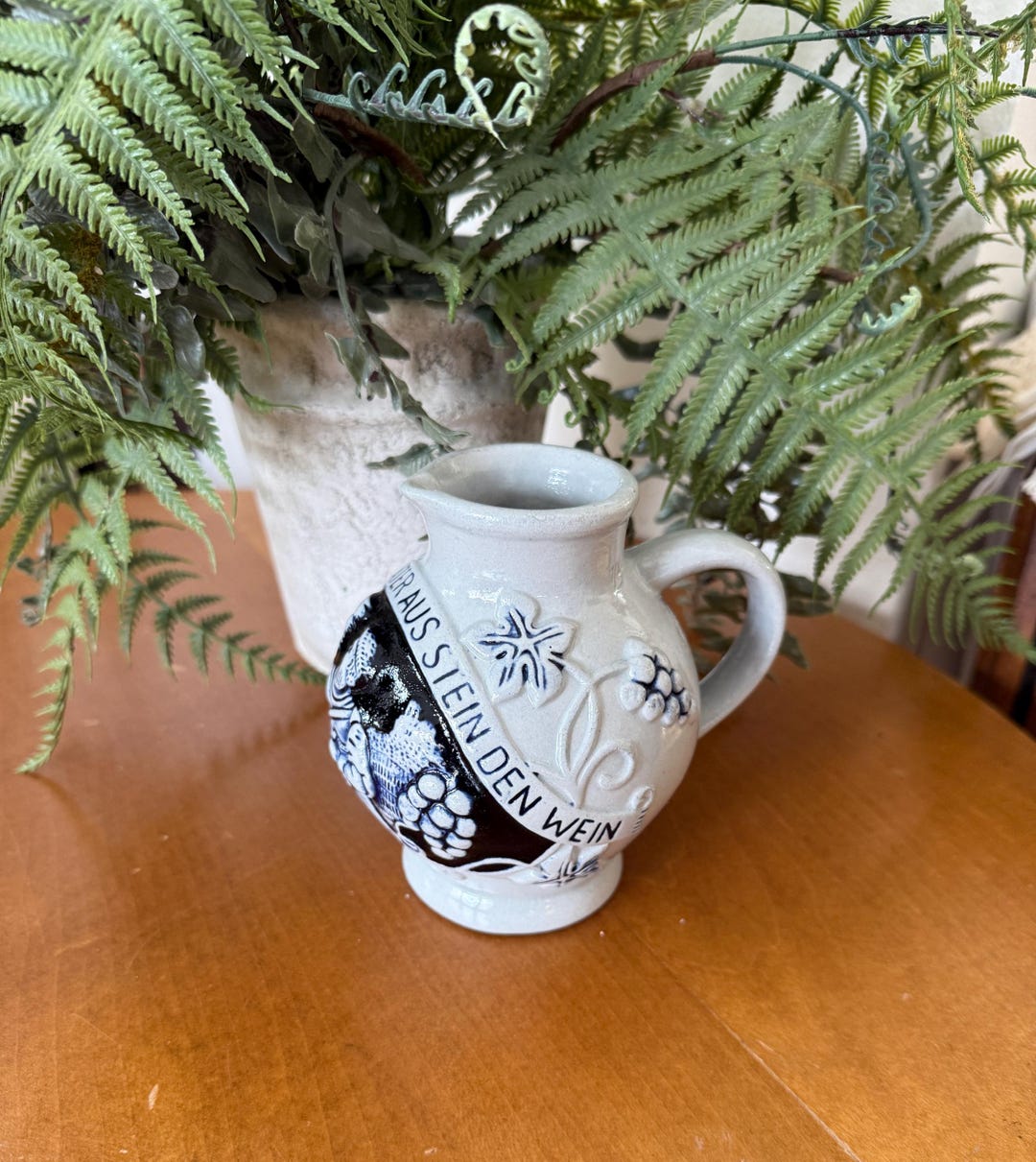 Vintage Wick Werke Pottery Wine Pitcher German Stoneware Gray Blue ...