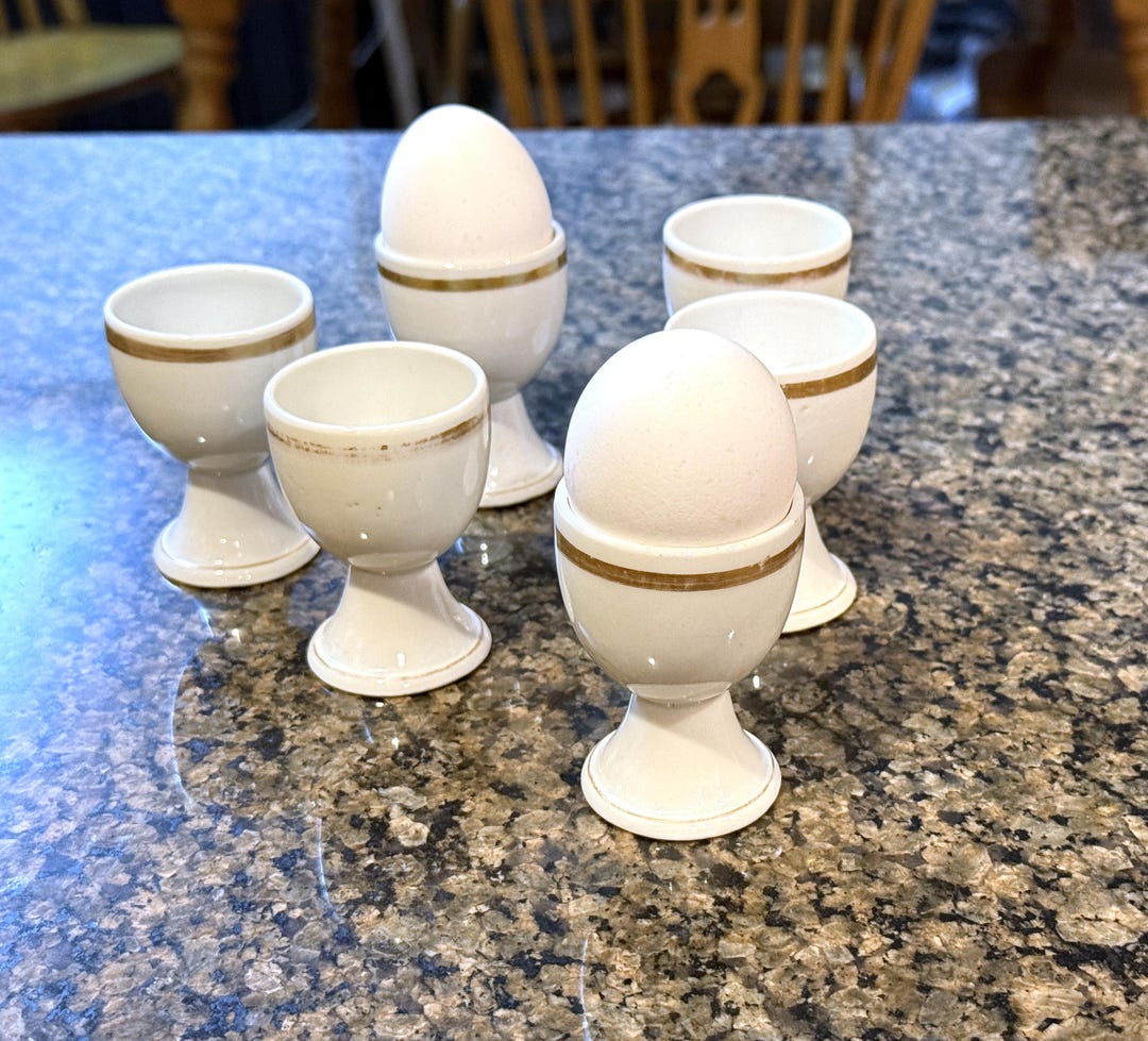 Egg Cups Vintage Soft Boiled Egg Servers Dippy Cups White W Gold Band ...