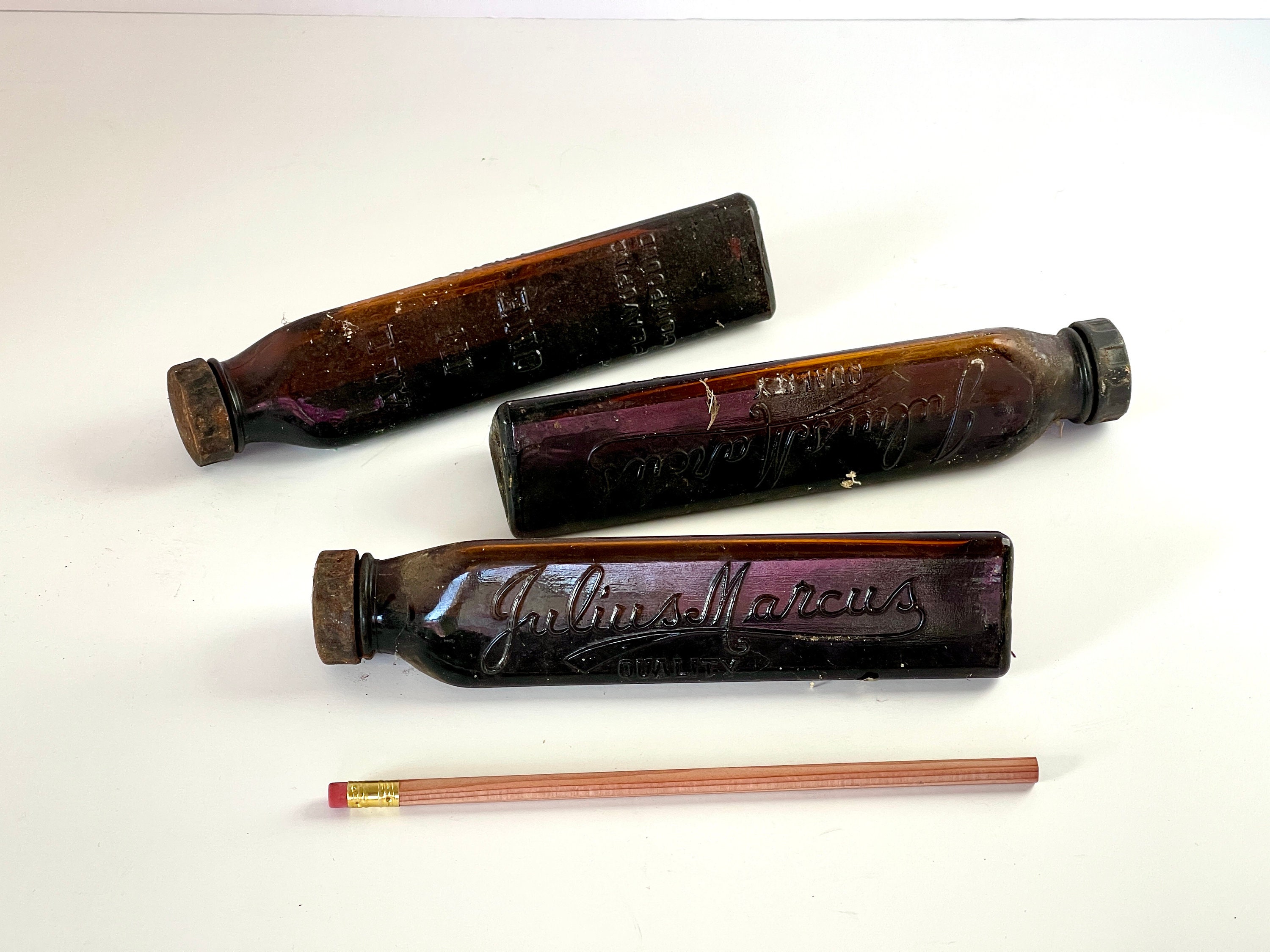 Antique Brown Bottle Triangular Julius Marcus Flavorings Pyramid ...