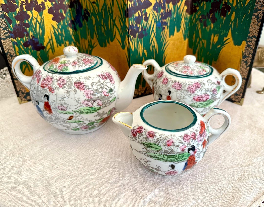 Vintage Japanese Geisha Tea Set: Teapot, Creamer & Sugar Bowl - Etsy