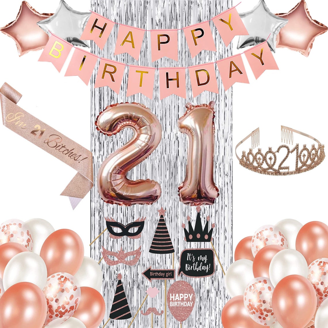21 Birthday Decorations Rose Gold Party Decorations Happy 21st - Etsy