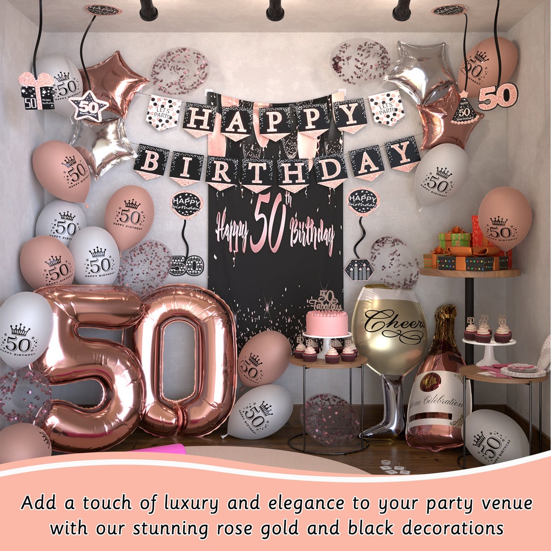 50th Birthday Decoration for Woman Chic Rose Gold and Black 50th ...
