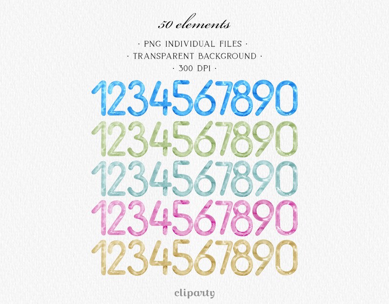 Numbers Clipart Watercolor Numbers Clipart PNG Numbers - Etsy