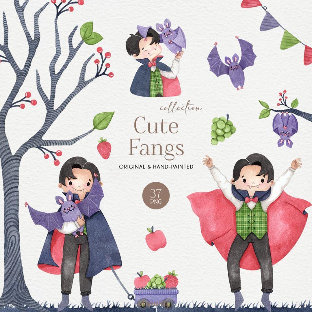 Cute Vampire Boy Watercolor Clipart, Halloween PNG Illustrations for ...