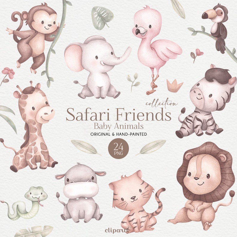 Watercolor Safari Animals Clipart Baby Jungle Animals PNG - Etsy