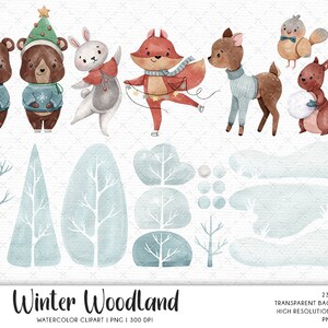 Winter Woodland Animals Clipart Christmas Woodland Nursery - Etsy