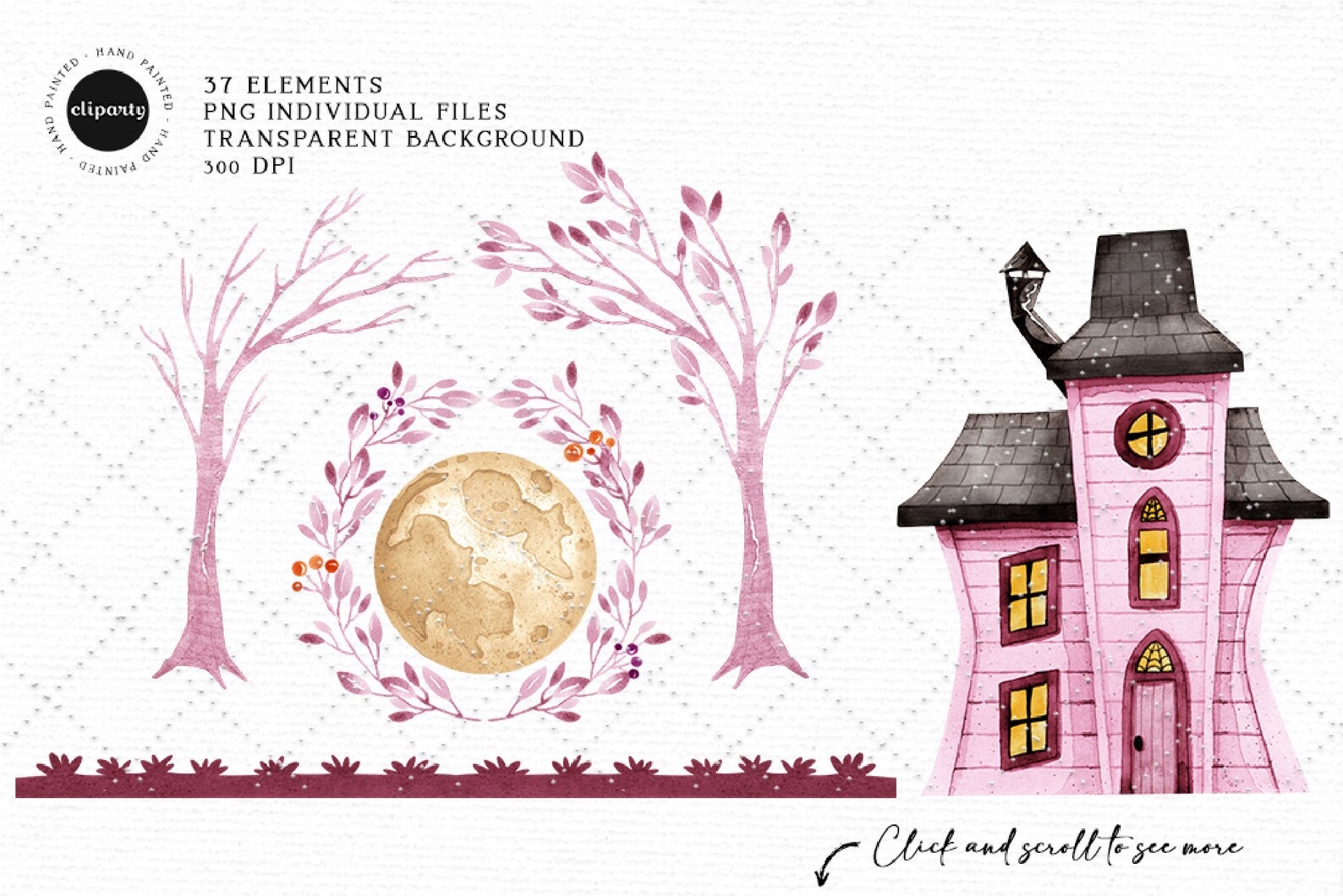 Pink Halloween Watercolor Clipart Halloween Graphics for - Etsy