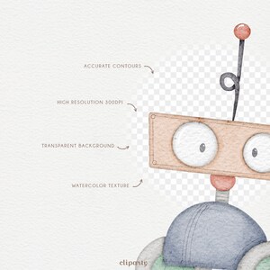 Cute Robots Clipart, Watercolor Robotic Cliparts, Boys PNG for ...