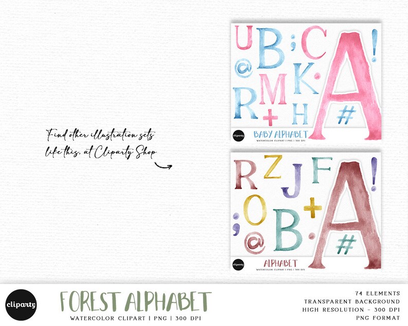 Watercolor Alphabet Clipart Sage Green and Dust Blue Designs - Etsy