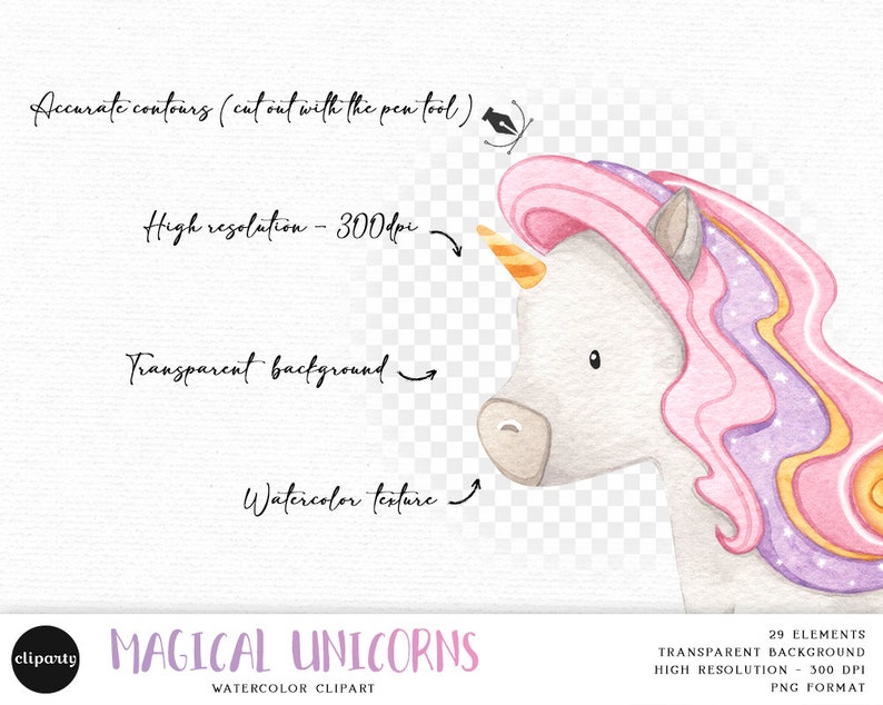 Rainbow Unicorn Clipart Watercolor Unicorn Png Graphics - Etsy