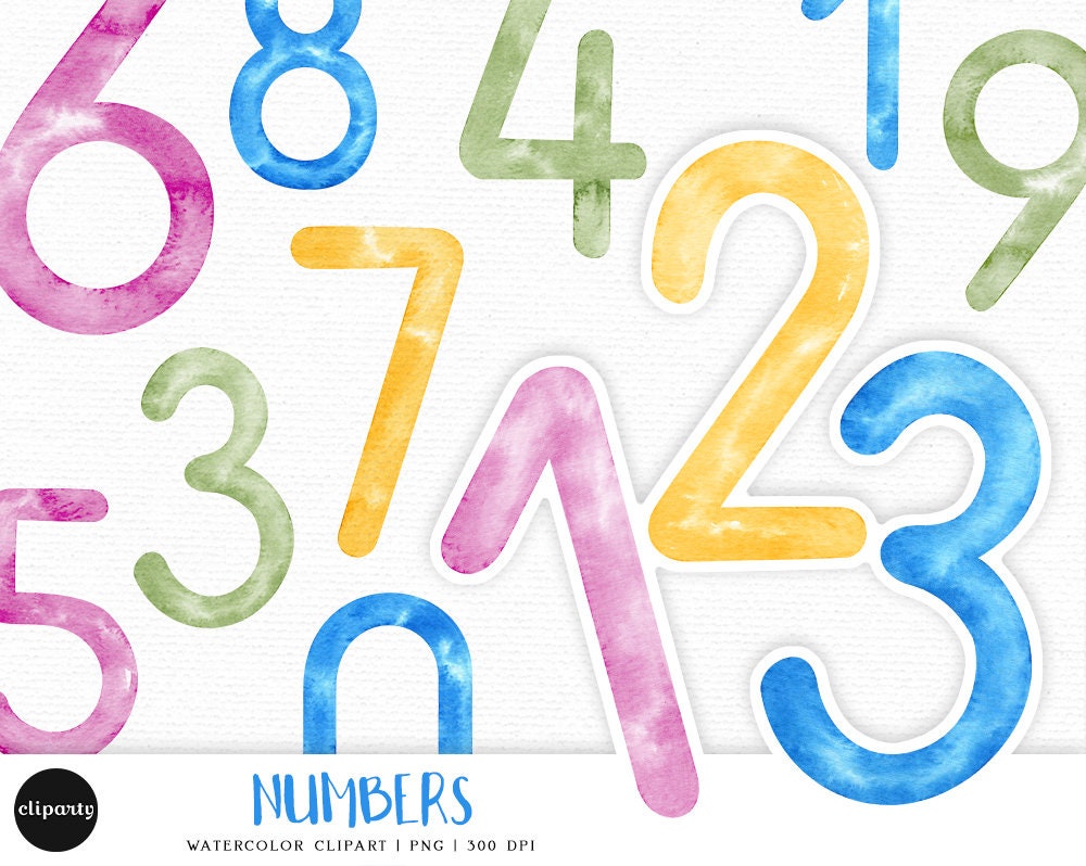 Numbers Clipart Watercolor Numbers Clipart PNG Numbers - Etsy