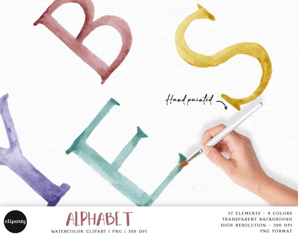 Watercolor Alphabet Clipart Letter Clipart Cute Watercolor - Etsy