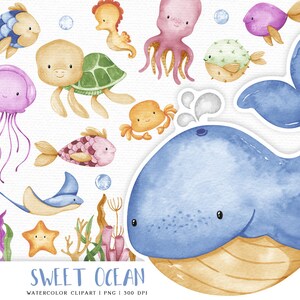 Ocean Animals Clipart Sea Animals Watercolor Clipart - Etsy