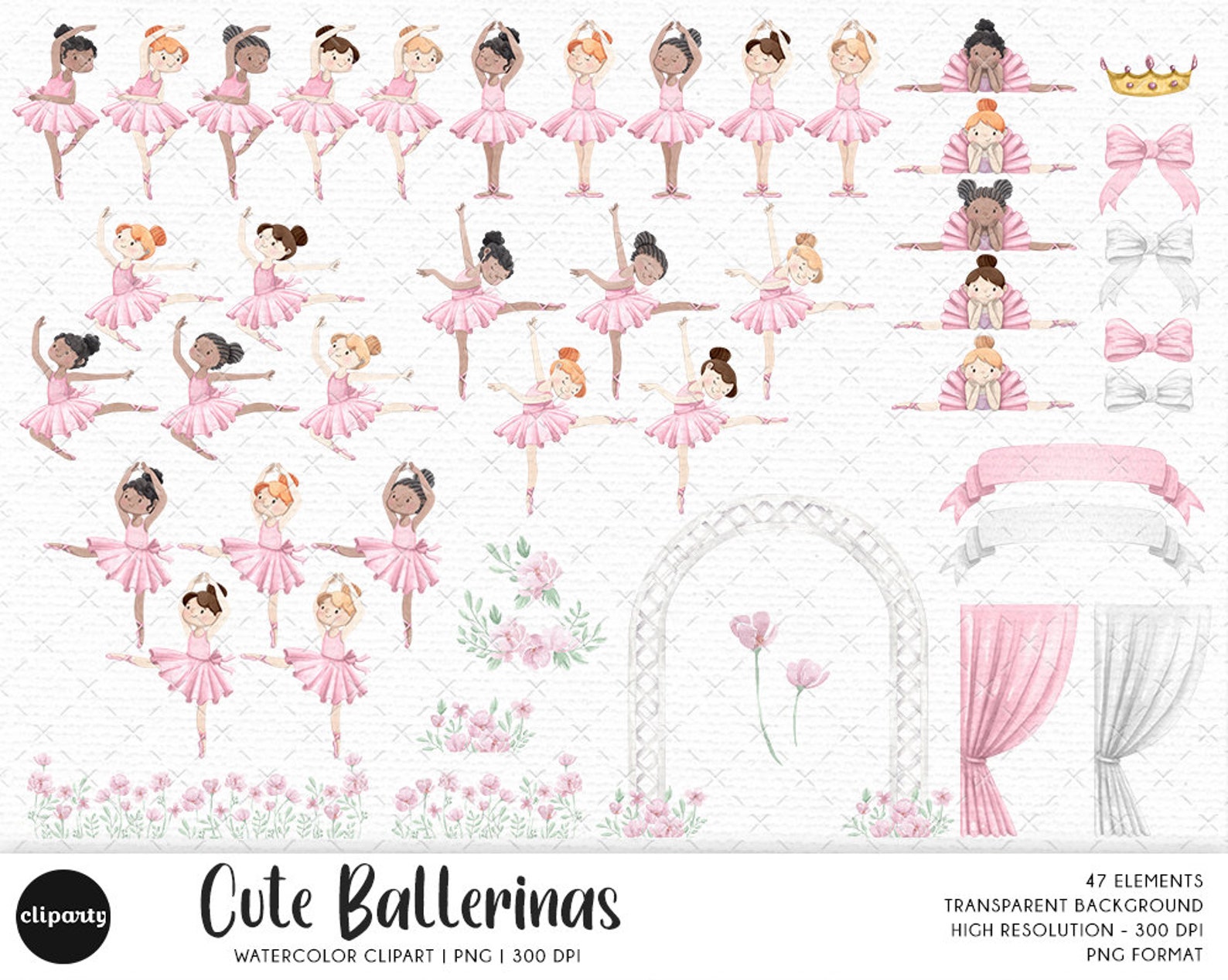 Ballerina Watercolor Clipart Pink Ballet Graphics Tutu Girls - Etsy