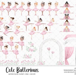 Ballerina Watercolor Clipart Pink Ballet Graphics Tutu Girls - Etsy