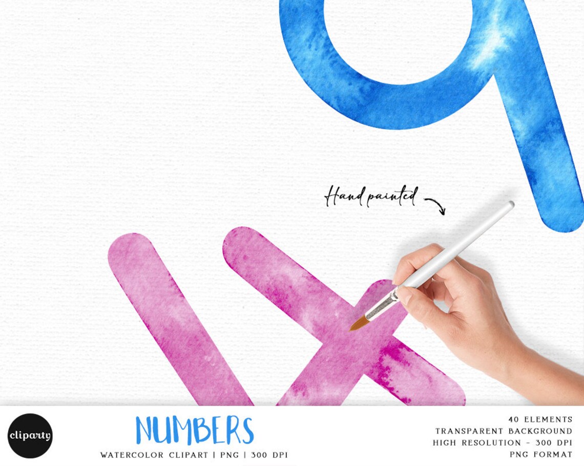 Numbers Clipart Watercolor Numbers Clipart PNG Numbers - Etsy