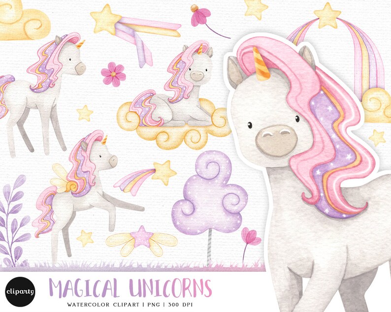 Rainbow Unicorn Clipart Watercolor Unicorn Png Graphics - Etsy