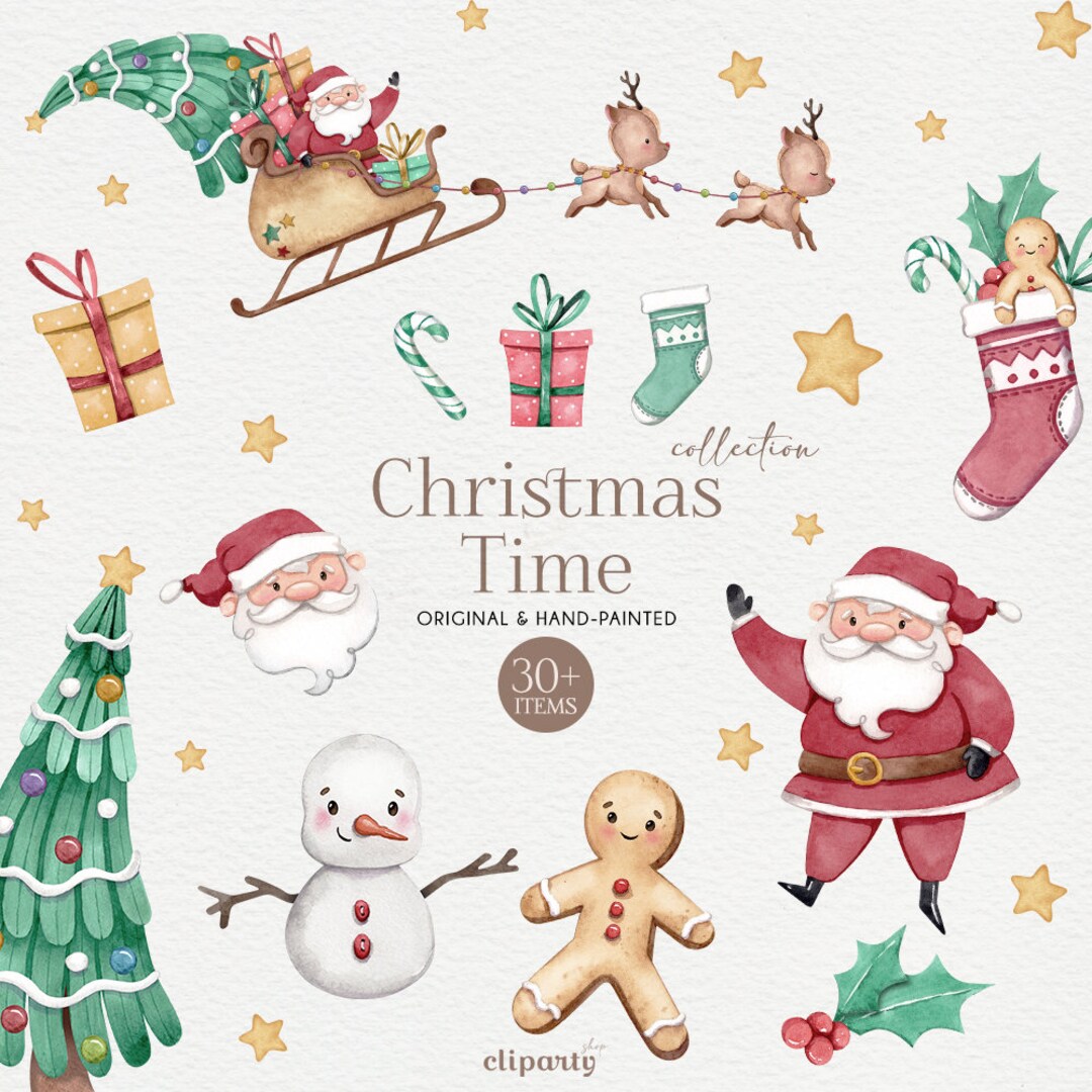 Christmas Watercolor Clipart Navidad Winter Illustration PNG Xmas Clip ...