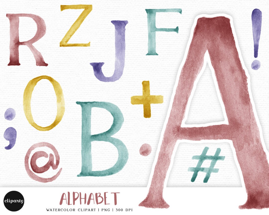 Watercolor Alphabet Clipart Letter Clipart Cute Watercolor - Etsy