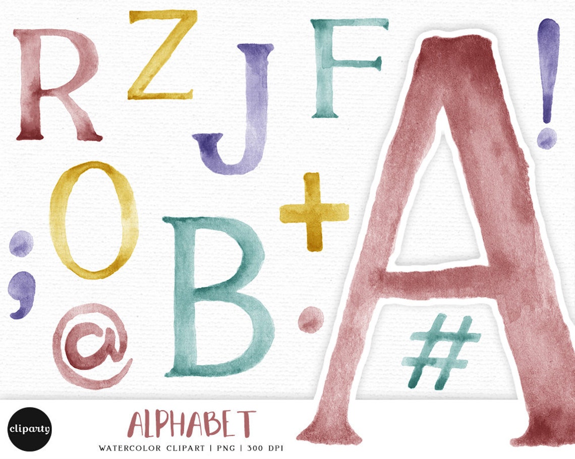 Watercolor Alphabet Clipart Letter Clipart Cute Watercolor - Etsy